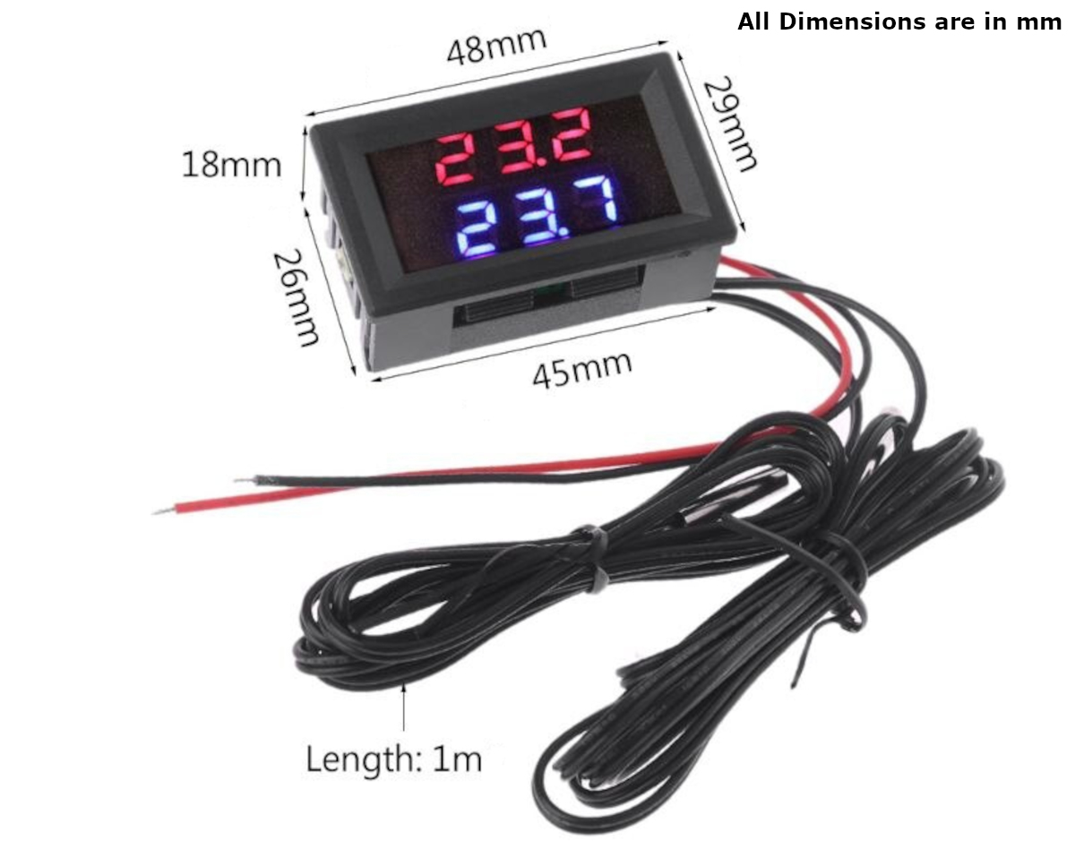 Probots 0.28 Inch Digital Display Voltmeter & Temperature Meter Panel ...