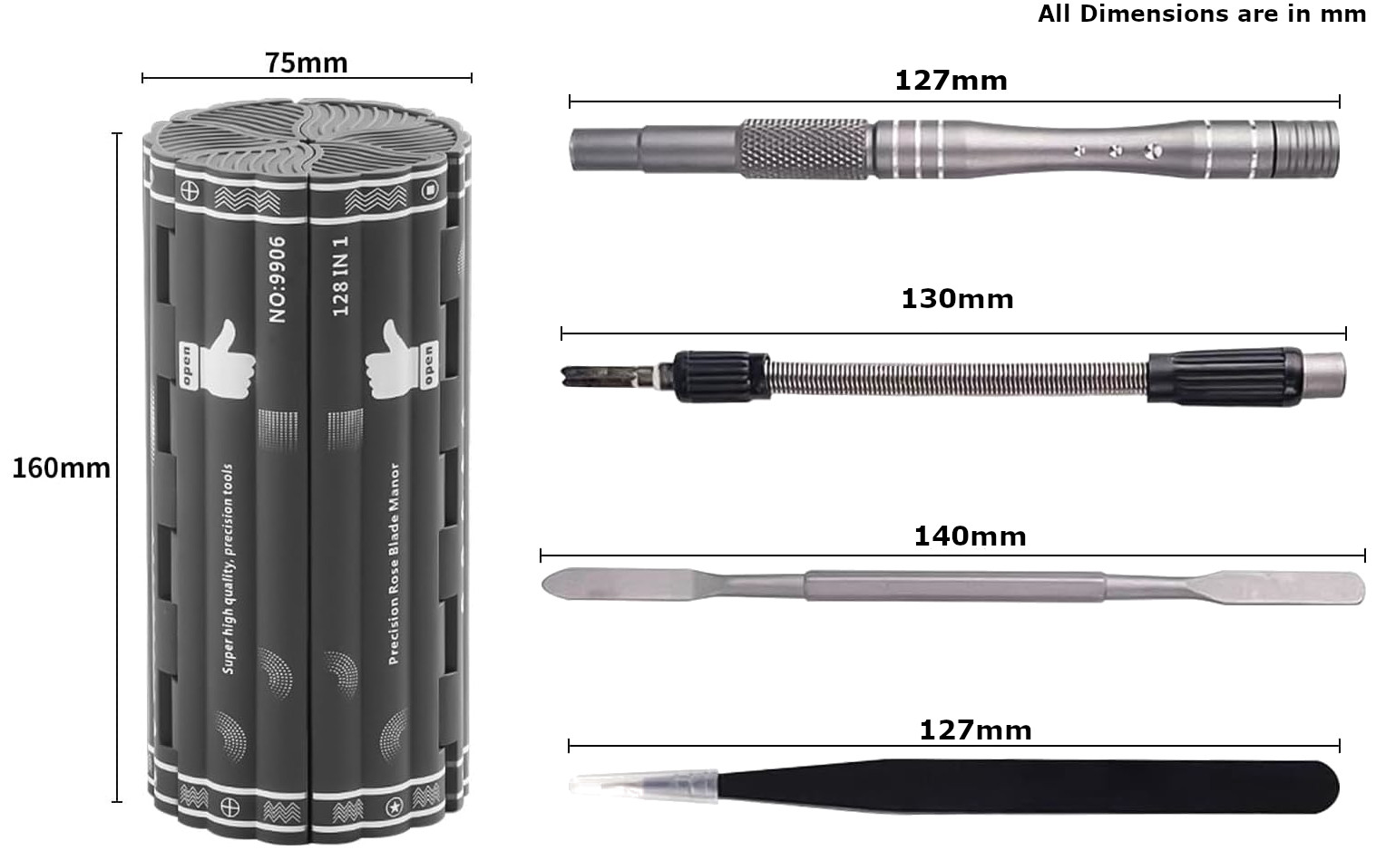 Probots 128 in 1 Cylindrical Screw Driver Precision Multi Tool Kit with ...