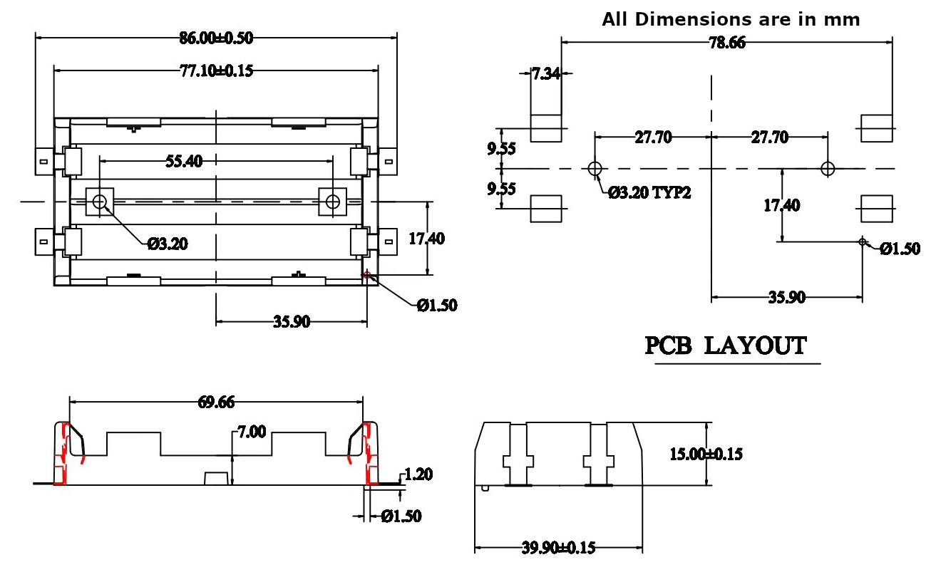 Probots 2 X 18650 Cell Lithium Ion Battery Holder SMT SMD Socket Buy ...