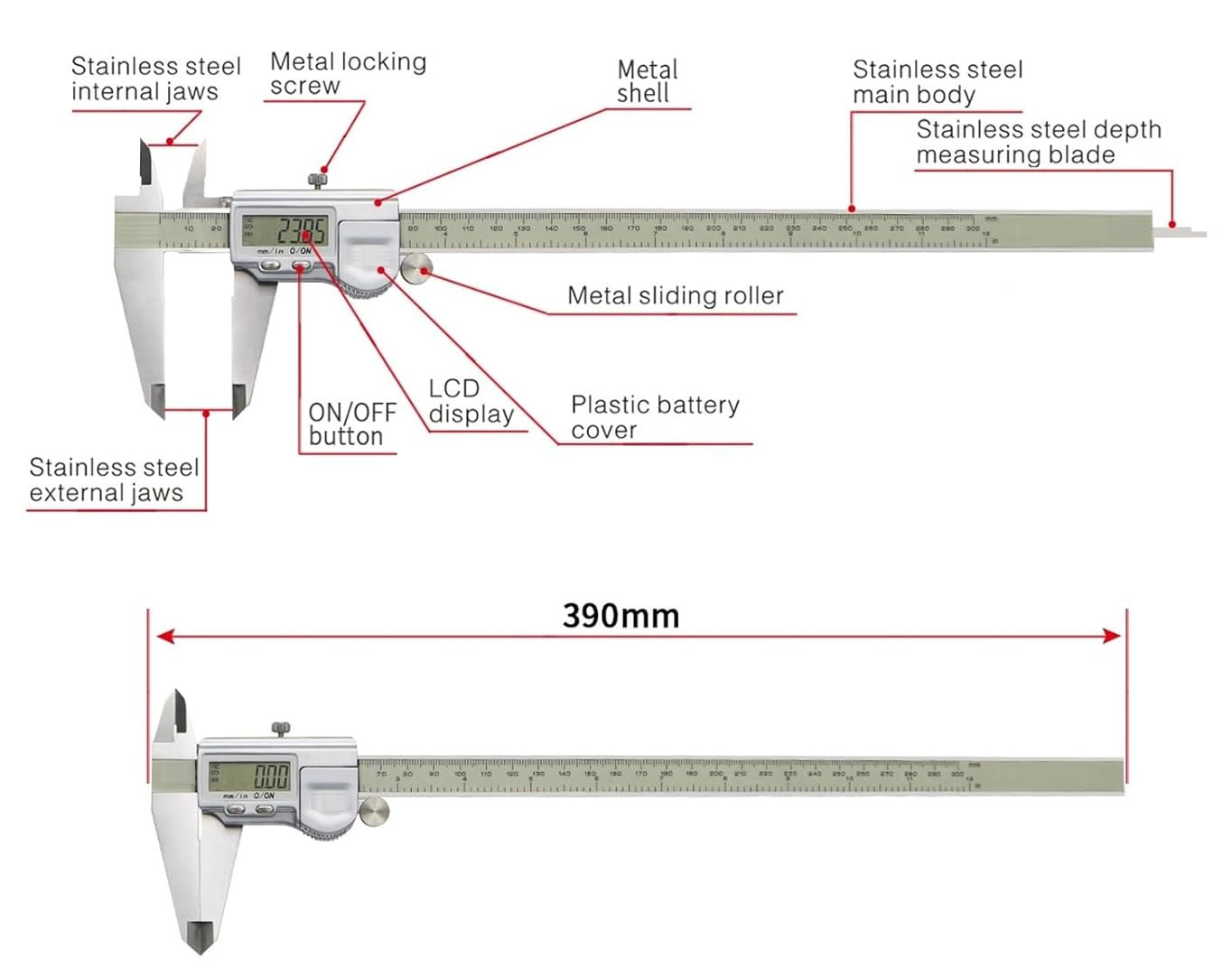 Probots 300mm Digital Vernier Caliper Meter Tool Stainless Steel Metal ...