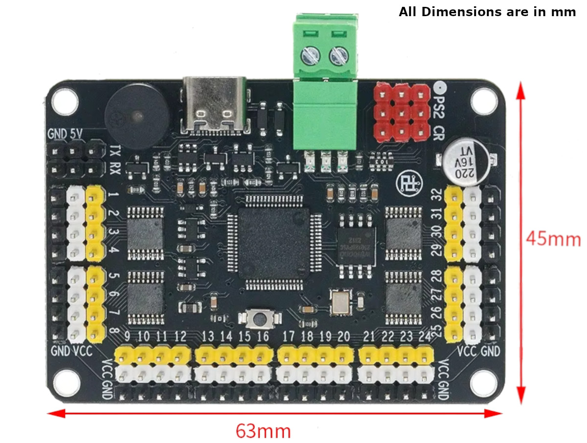 Probots 32 Channel Servo Controller Board PS-2 Control USB/UART Buy ...
