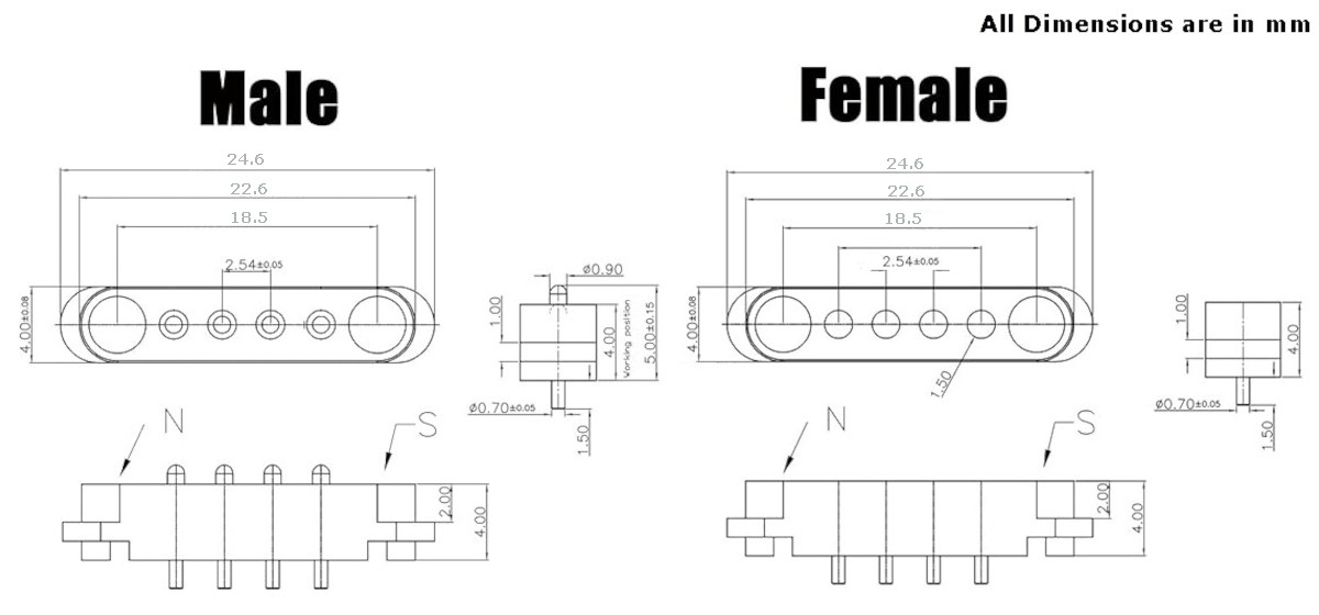 Probots 4P Magnetic Spring Loaded Pogo Pin Male Female Connector Socket ...