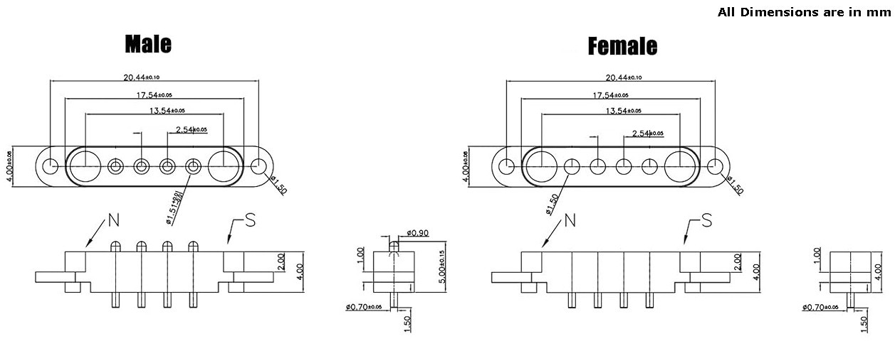Probots 4P Magnetic Spring Loaded Pogo Pin Male Female Connector Socket ...