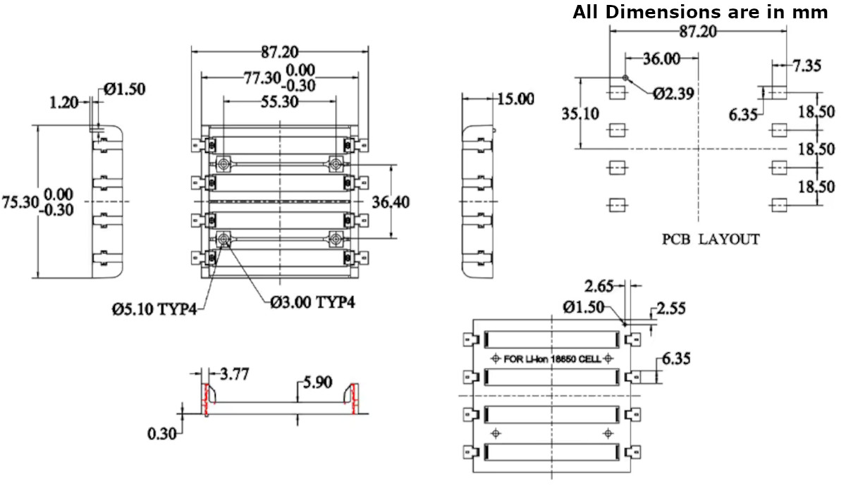 Probots 4 X 18650 Cell Lithium Ion Battery Holder SMT SMD Socket Buy ...
