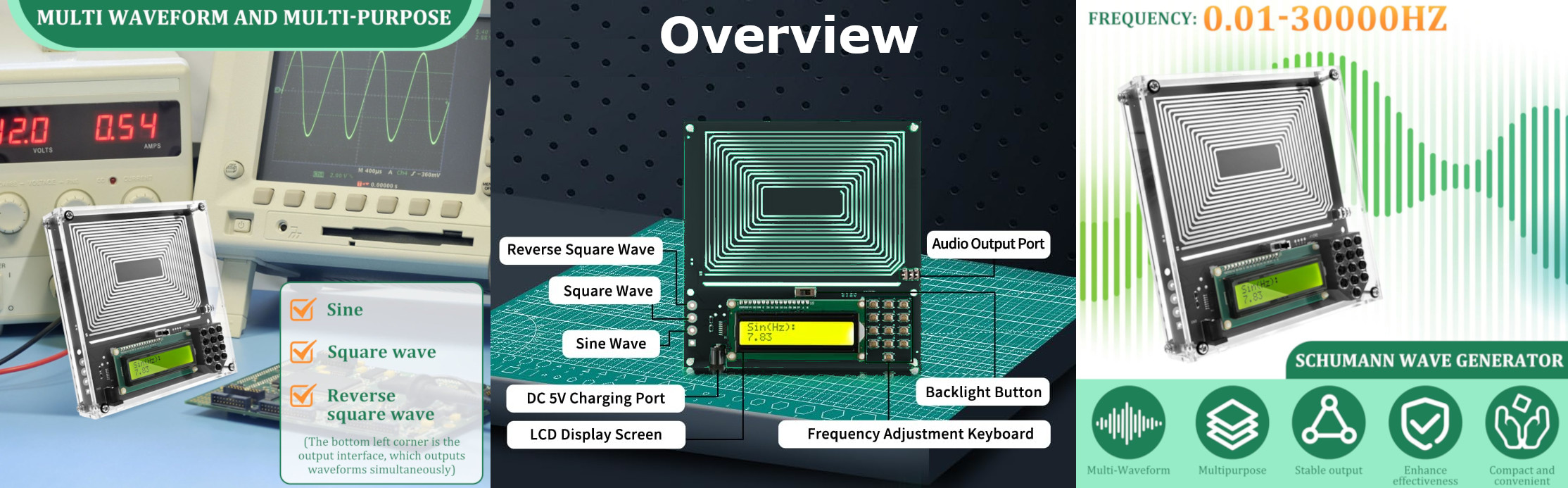 Probots 7.83Hz Schumann Resonances Ultra-Low Frequency Pulse 0-30000Hz Sine Square Wave ...