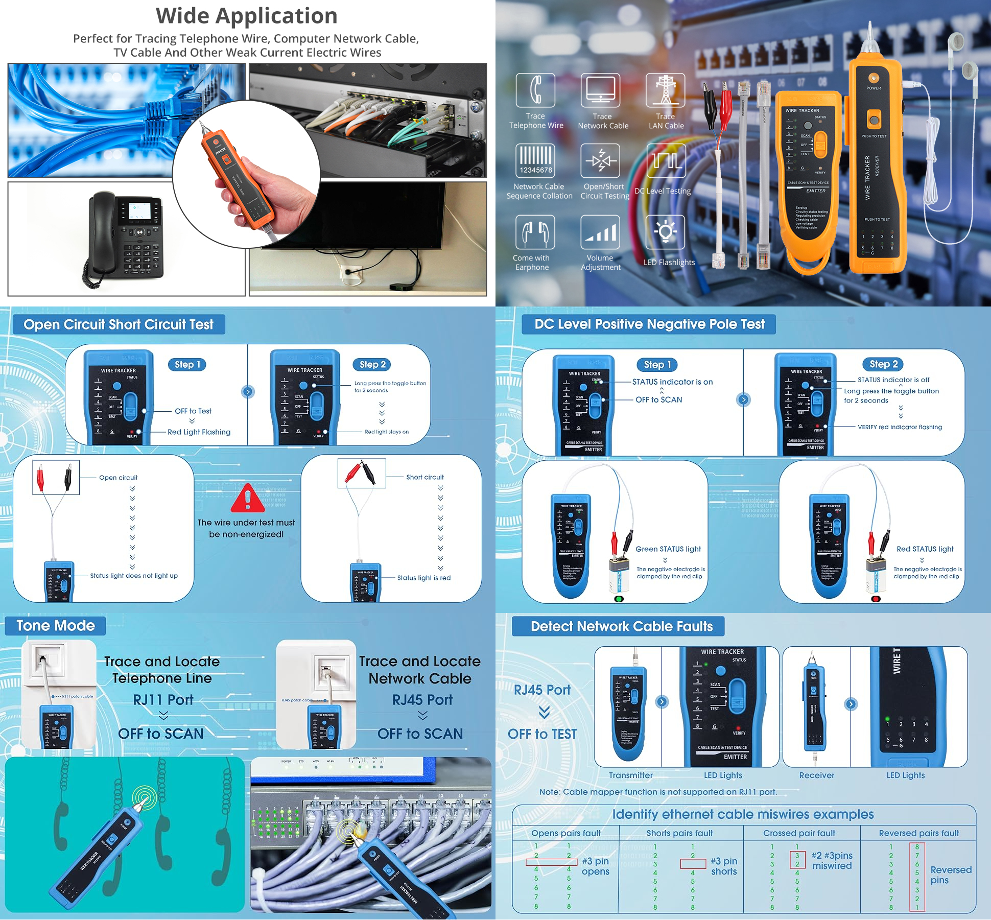 Probots AR-868 LAN Network Ethernet Cable Tester Wire Tracker RJ11 RJ45 ...