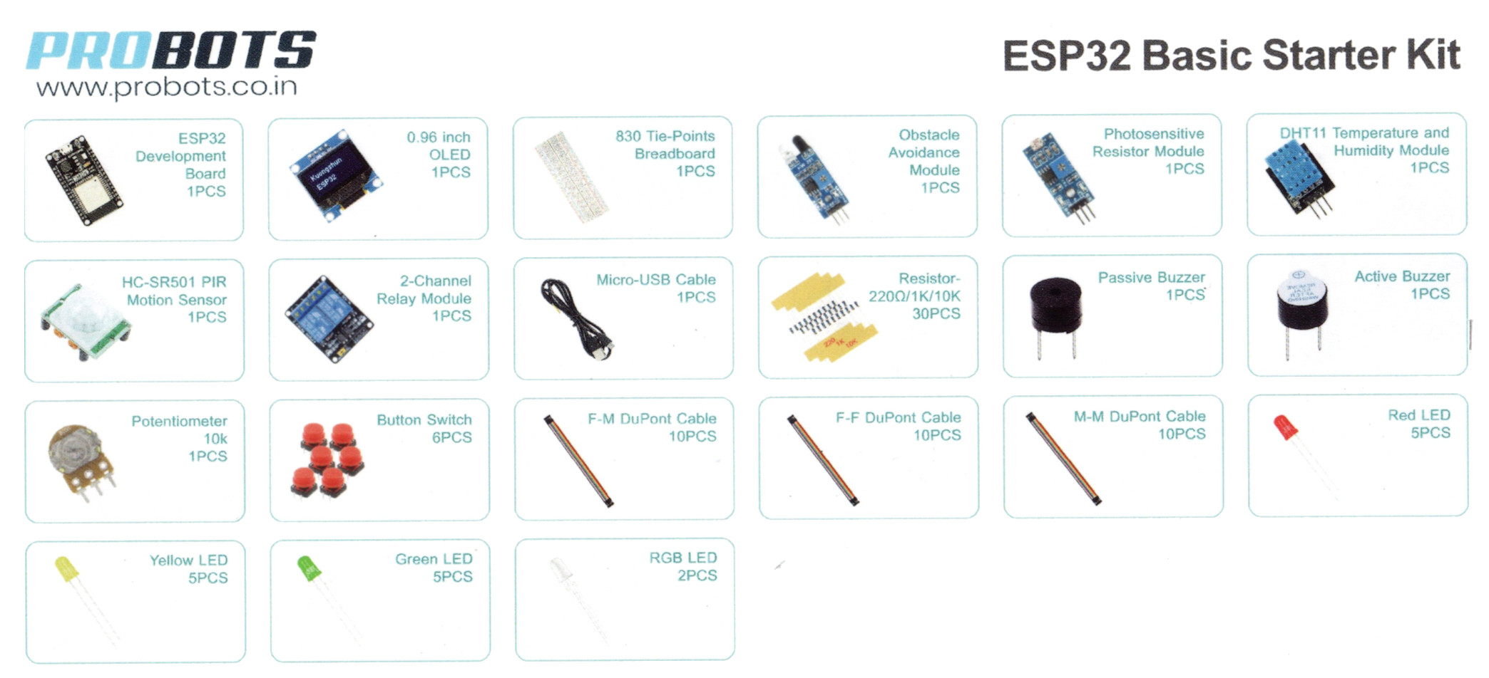 Probots ESP32 Basic Starter Educational Kit WIFI-IOT Development Board Buy Online Buy Online India
