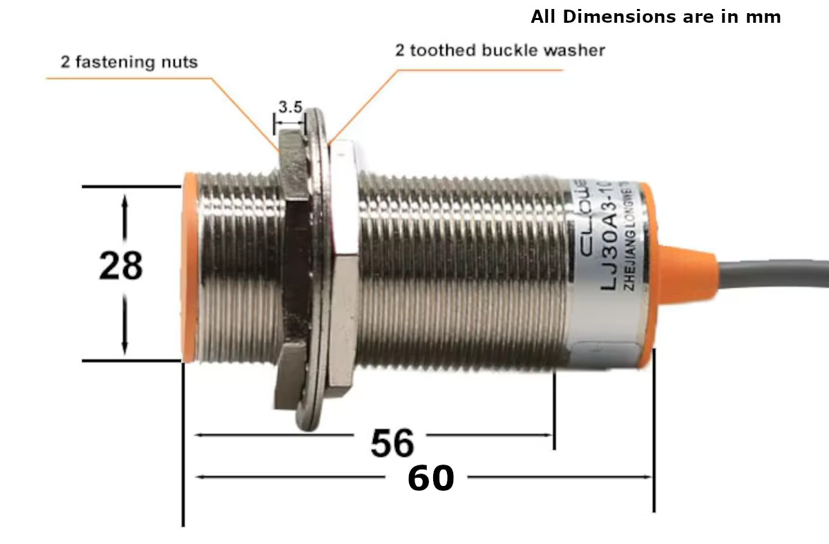 Probots LJ30A3-1 M30 Threaded 6-36VDC 10mm Inductive Proximity Switch Sensor NPN-NO Shielded ...