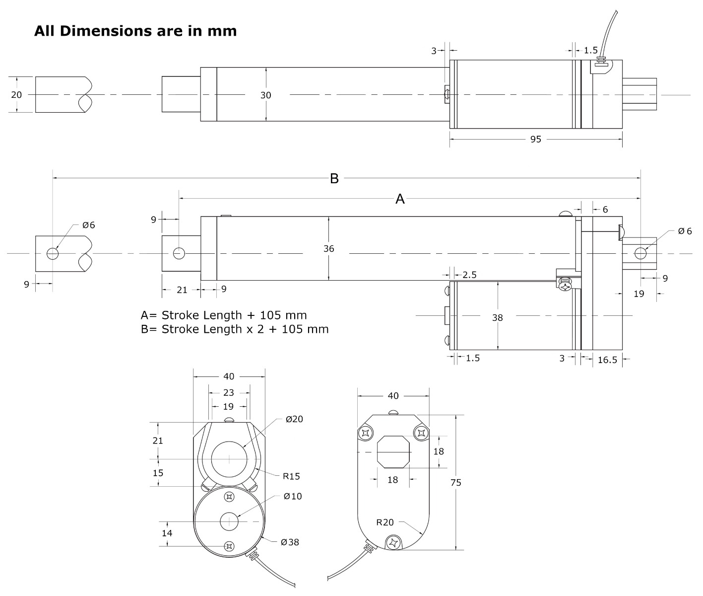 Probots PA-12-300-350 Linear Actuator 300MM Stroke Length 12MM/S 350N ...