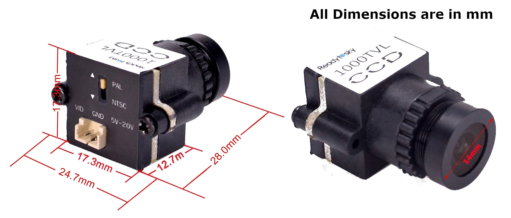 Probots Readytosky 1000TVL 1/3 CCD 110 Degree 2.8mm Lens NTSC PAL ...