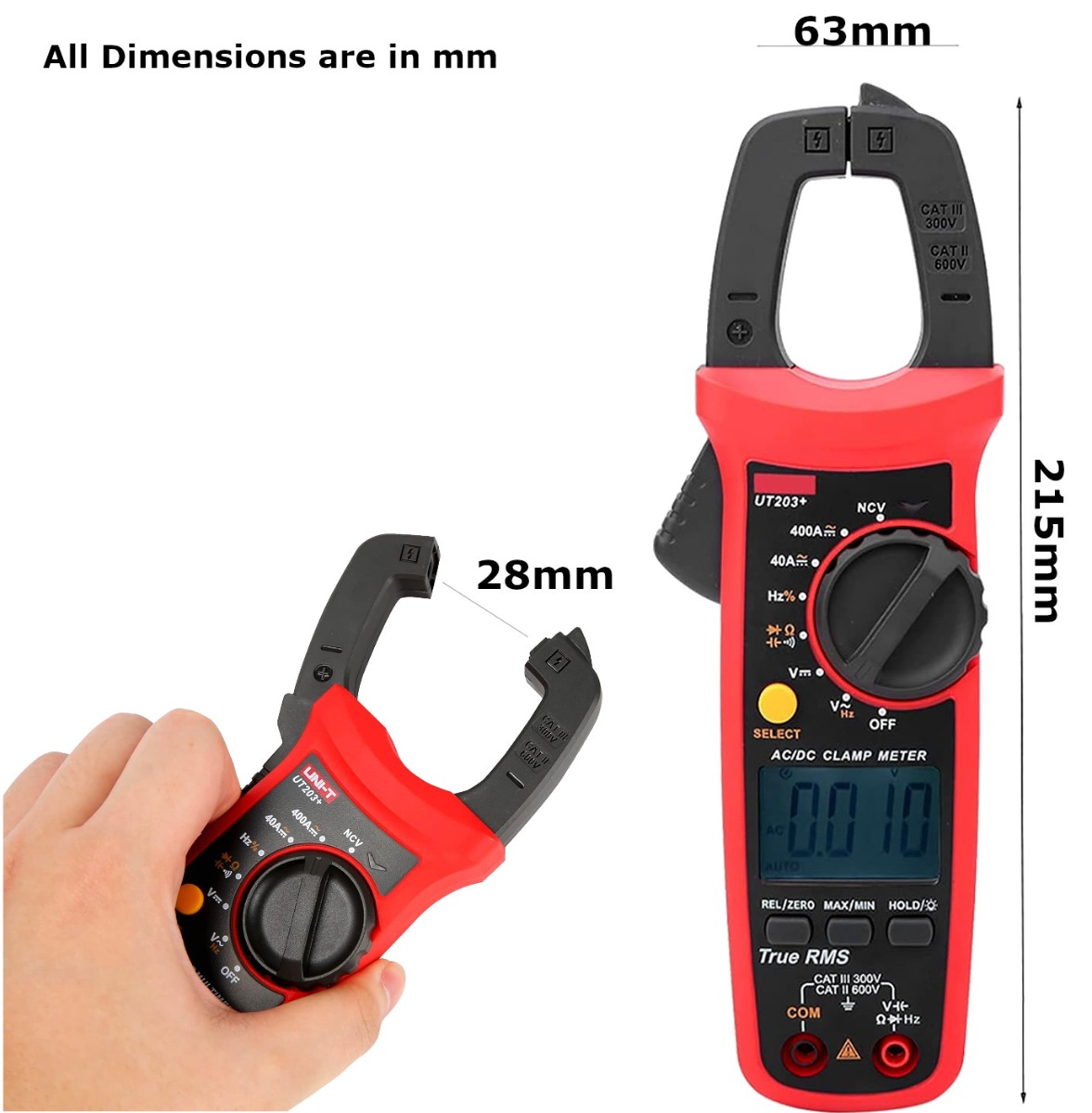 Probots UT203+ Digital Clamp Meter 400A AC DC Current True RMS UNI-T ...