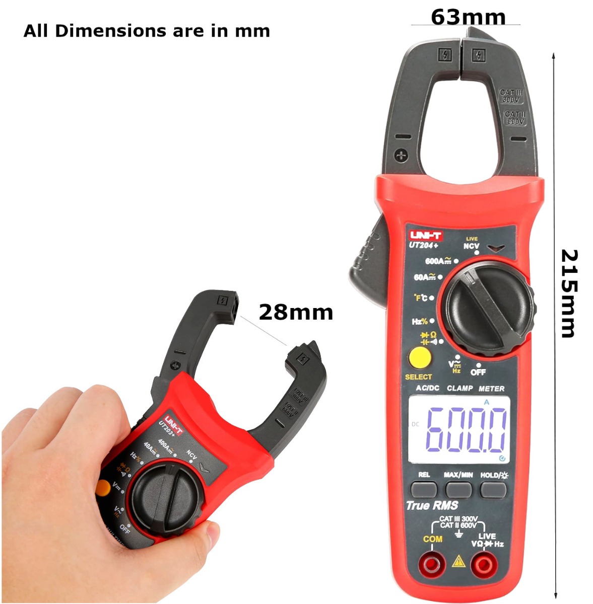 Probots UT204+ Digital Clamp Meter 600A AC DC Current Temperature Live ...