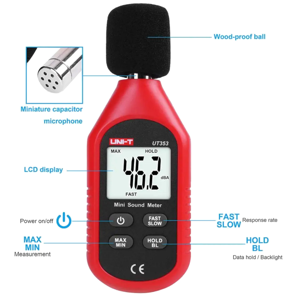 Probots UT353 Mini Sound Meter UNI-T Audio Noise Decibel Measurement ...