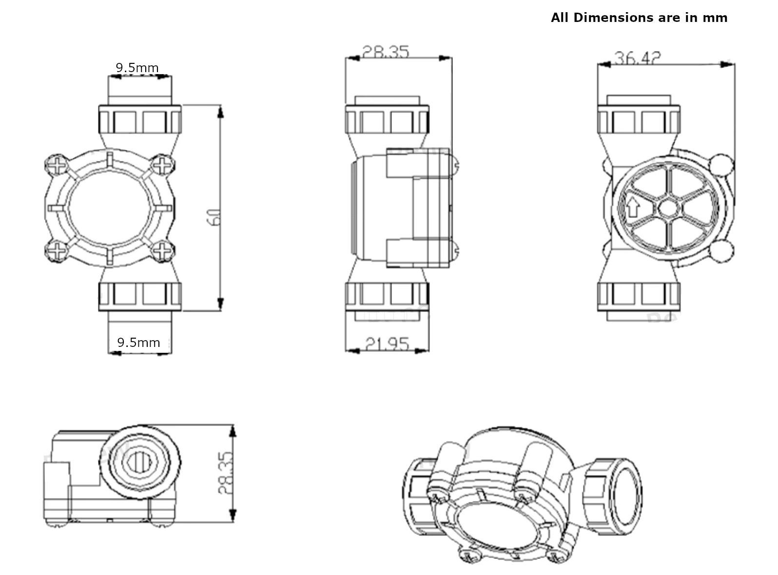 Probots YF-S301 3/8" Water Flow Sensor Fluid Flowmeter Meter Hall Effect 0.3-10 Litres/min 3/8 ...