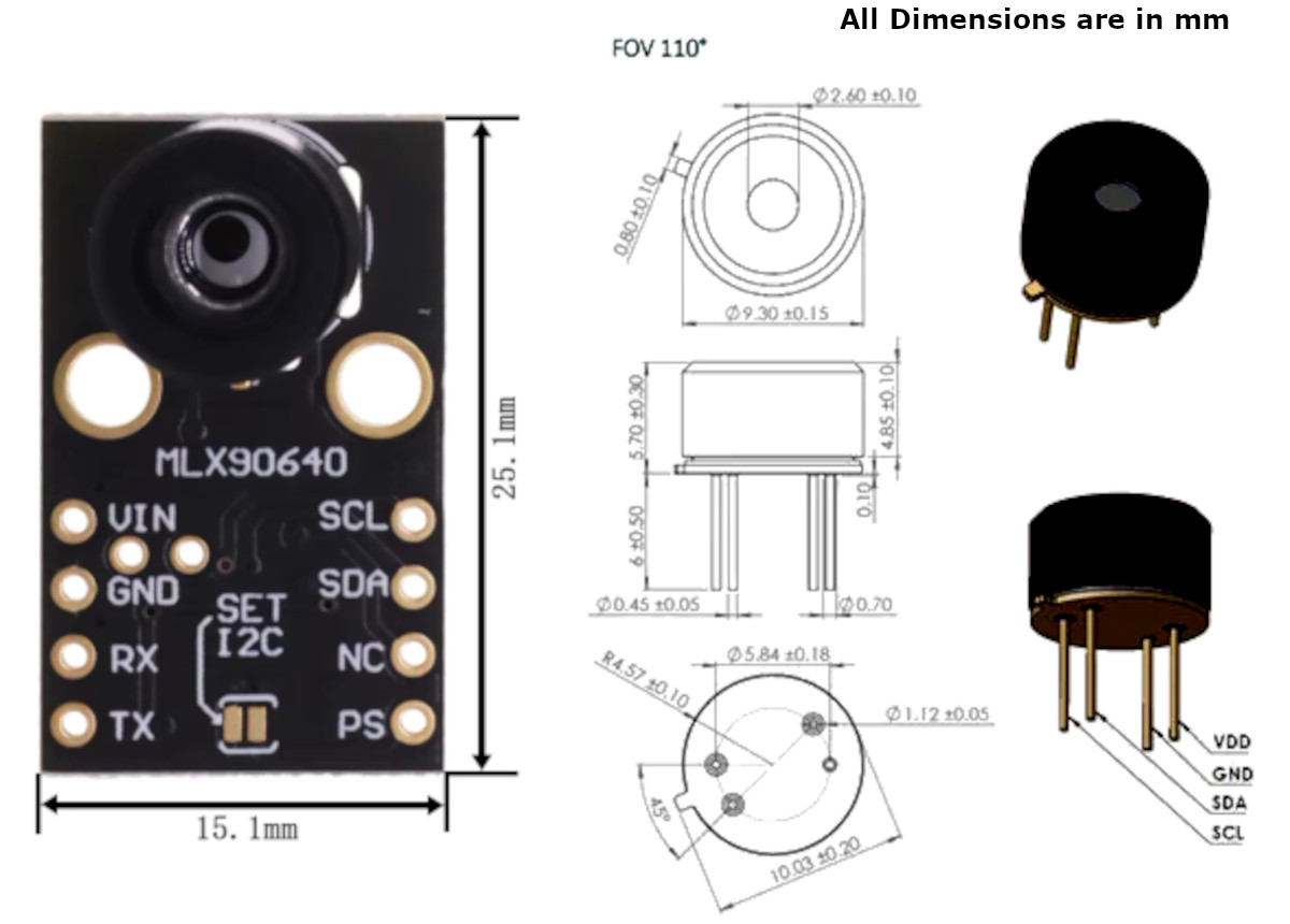 Probots MLX90640BAA Thermal Image Camera Module Temperature Sensor ...